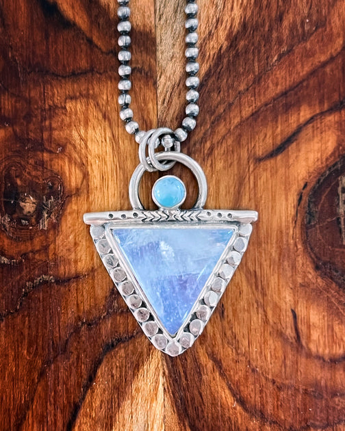 Triangle moonstone & larimar necklace in silver – La Femme Boheme