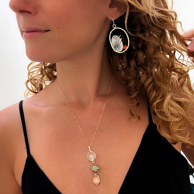 Textured hoops with amber in 14K gold-fill & silver – La Femme Boheme